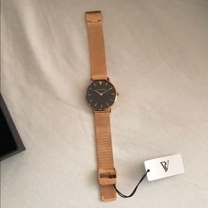 Accessories | Paul Valentine Rose Gold And Black Watch | Poshmark